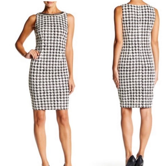 Eliza J | Dresses | Eliza J Jewel Neck Houndstooth Sheath Dress | Poshmark